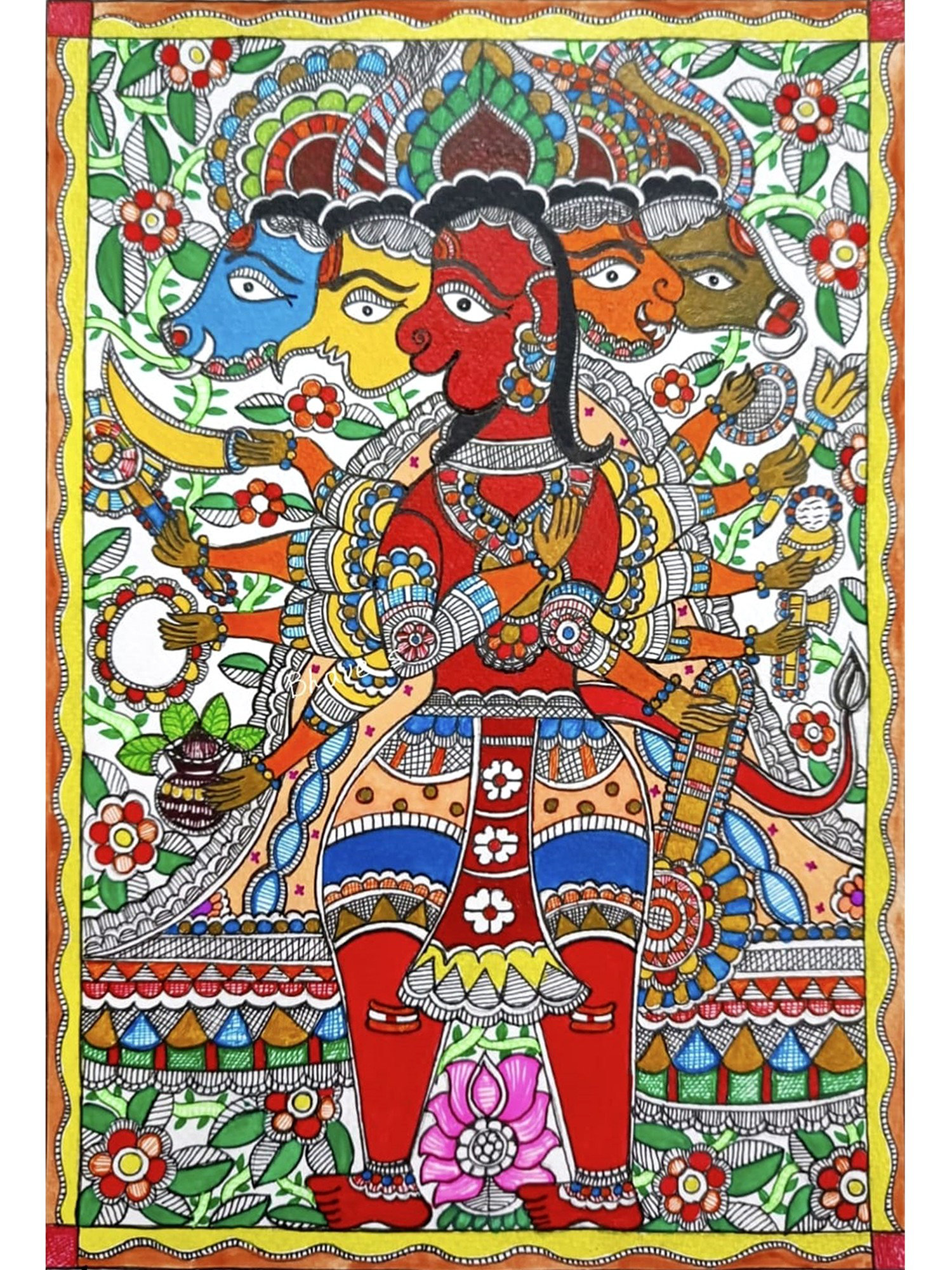 Bungalow Rose Panchmukhi Hanuman à dix bras | Acrylique sur papier | Par Shrutee Bhave - Wayfair ...